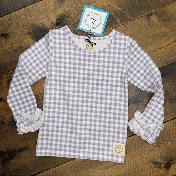Olive Mae | Shirts & Tops | Nwt Olive Mae 5t Purple Gingham Ruffle Top ...